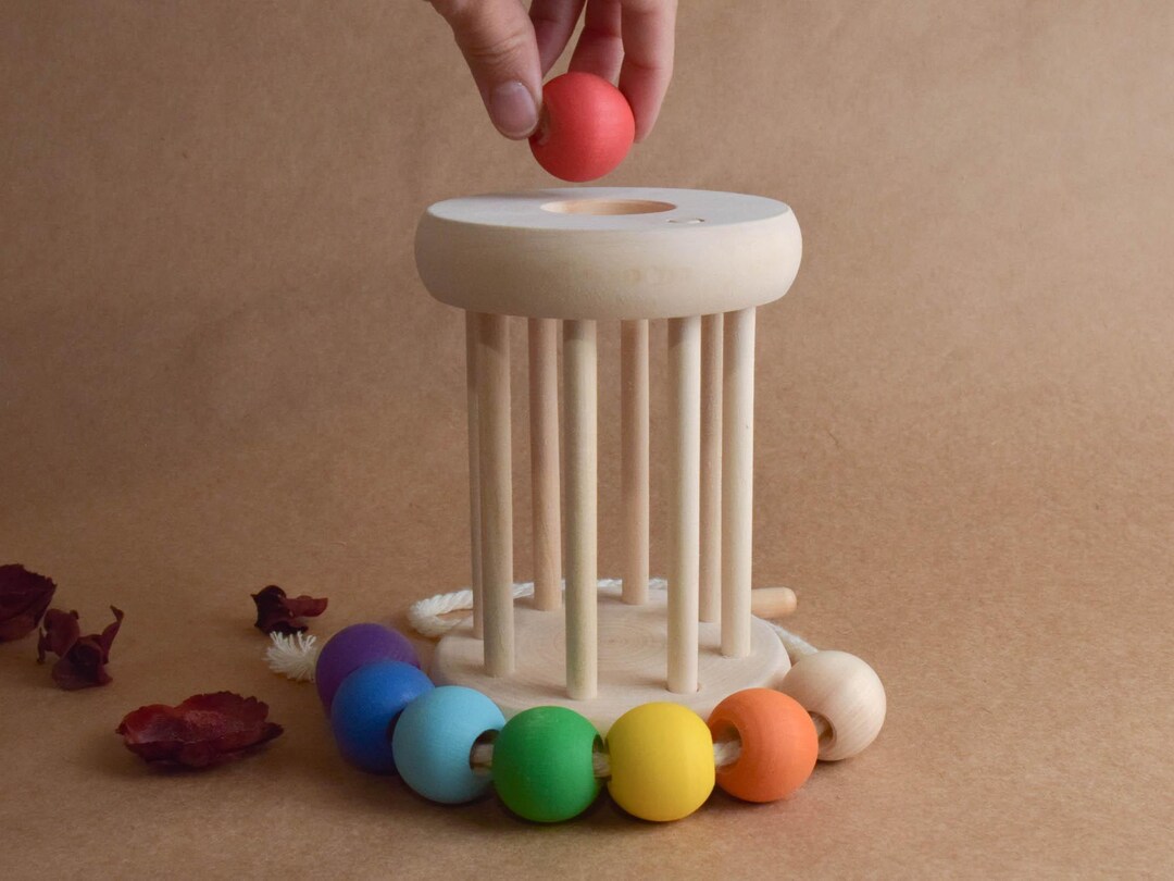 Montessori Ball Cylinder Rolling With Wooden Lacing Toy Rainbow ...