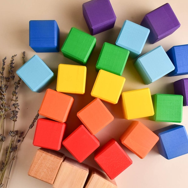 Rainbow Wooden Building Blocks - Etsy
