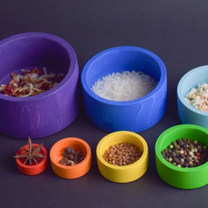 Color Sorting Rainbow Wooden Nesting Bowls Set Rainbow - Etsy