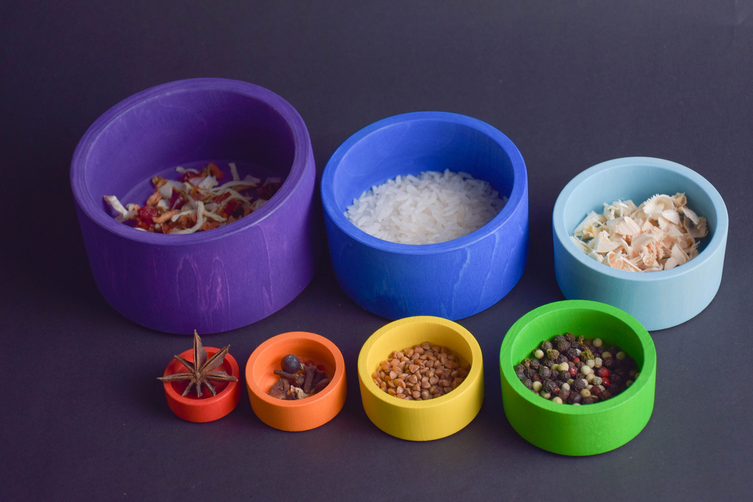 Color Sorting Rainbow Wooden Nesting Bowls Set Rainbow - Etsy