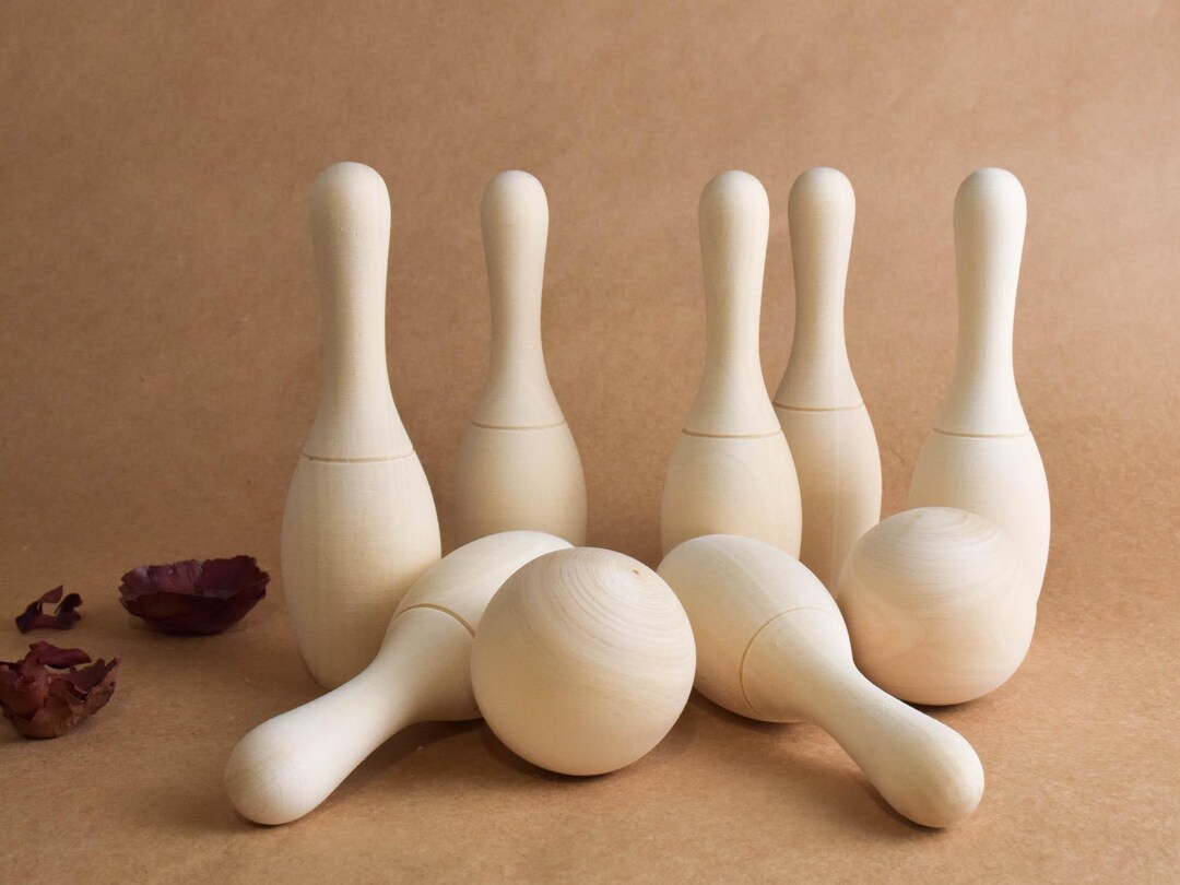 Wood Bowling Kids Set Mini Wooden Bowling Game With Pins Montessori ...