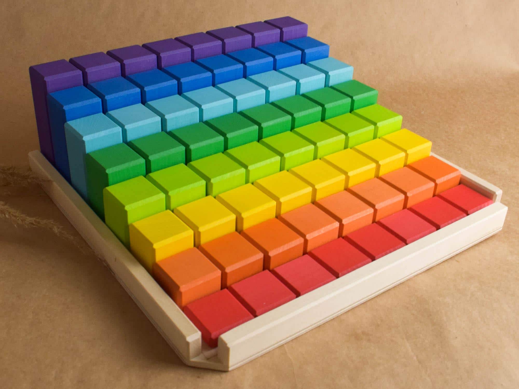 Stepped Counting Blocks Set Colored Wooden Blocks in Storage Tray ...