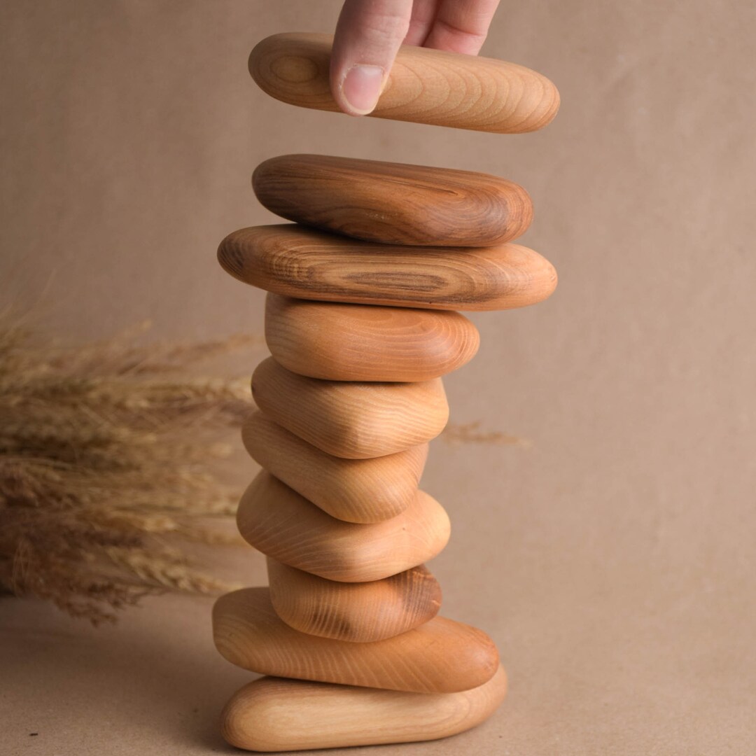 Wooden Balancing Pebbles for Baby ASH Wood, Montessori Waldorf Toddler ...