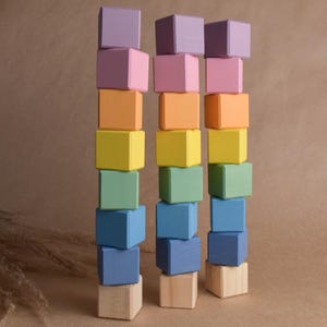 Pastel Rainbow Wooden Blocks Building Toy Colored Square Cubes ...