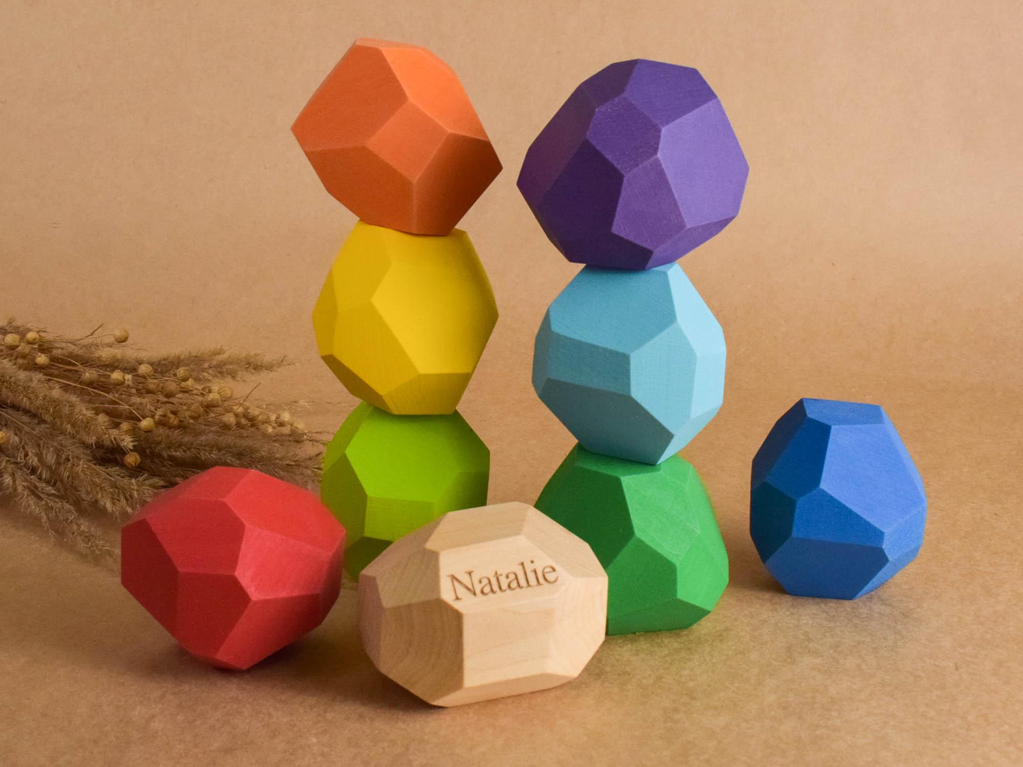 Personalised Wooden Balance Blocks Big Rainbow Wood Stacking Stones ...