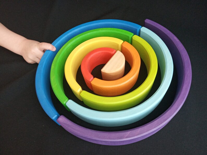 Wooden Rainbow Stacking Toy Large 9 Piece Montessori Rainbow | Etsy