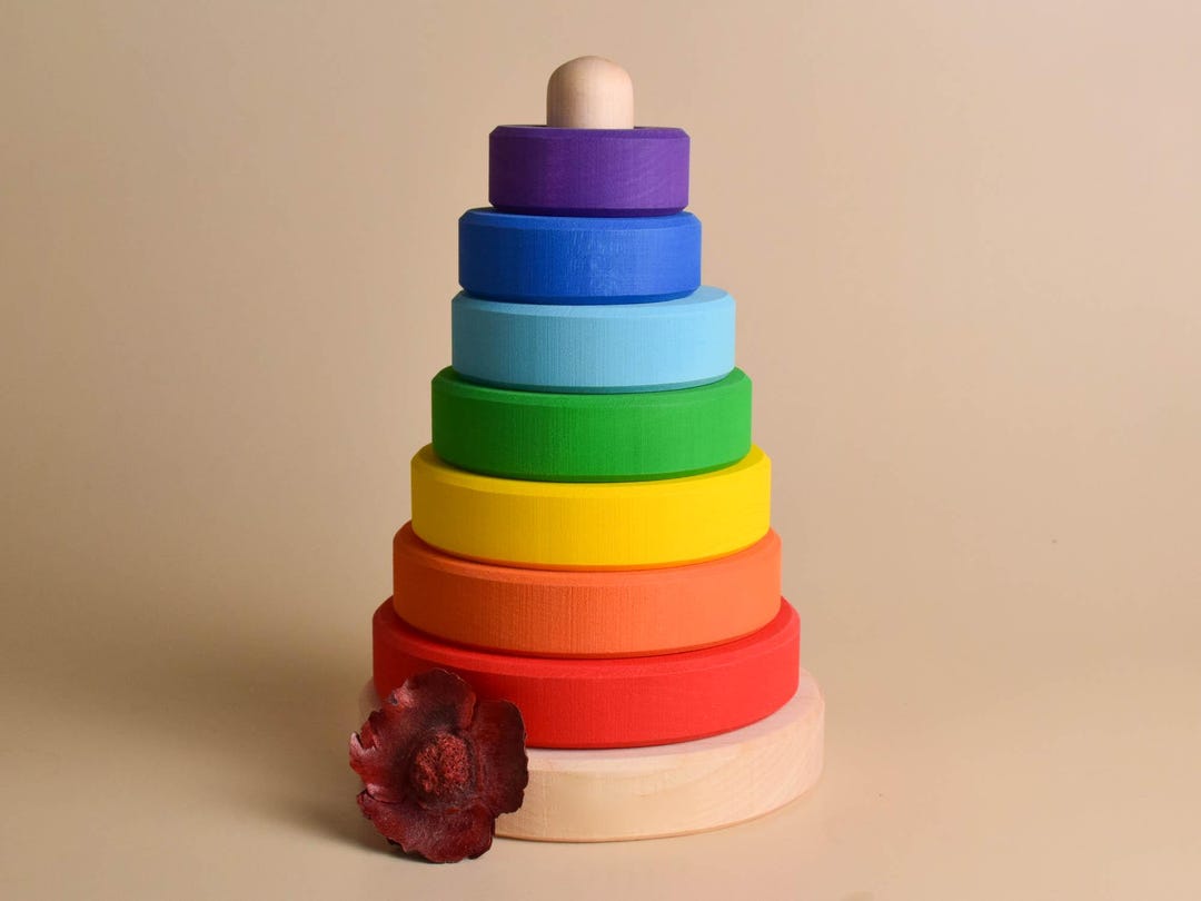 Rainbow Stacking Rings Wooden Montessori Toy for Toddlers Learning ...