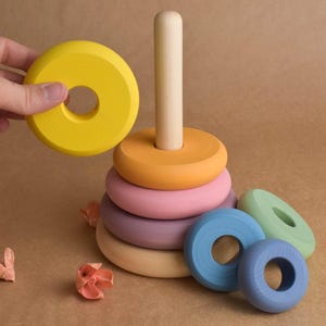 Pastel Wooden Stacking Rings Rainbow Stacker Toy Birthday Unique Gift ...