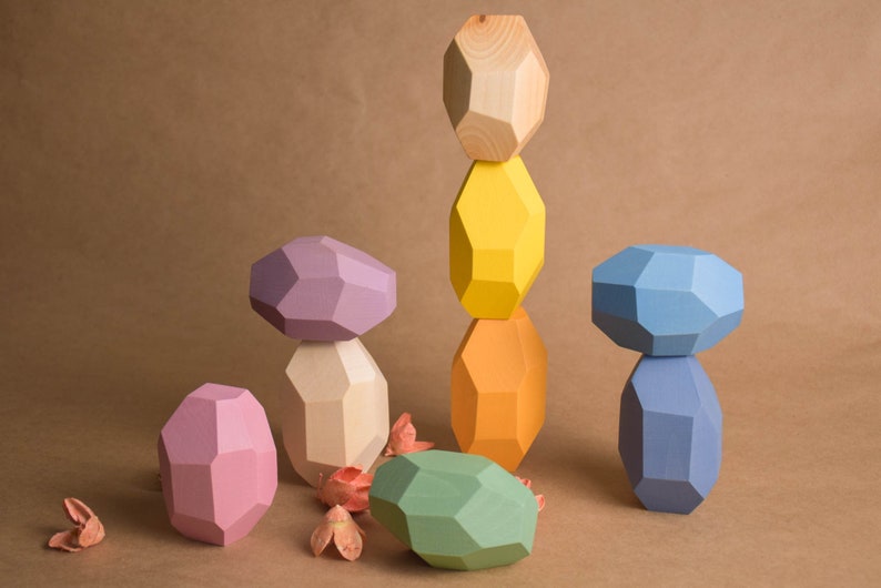 Wooden Stacking Rocks Pastel BIG Size Balancing Stones - Etsy