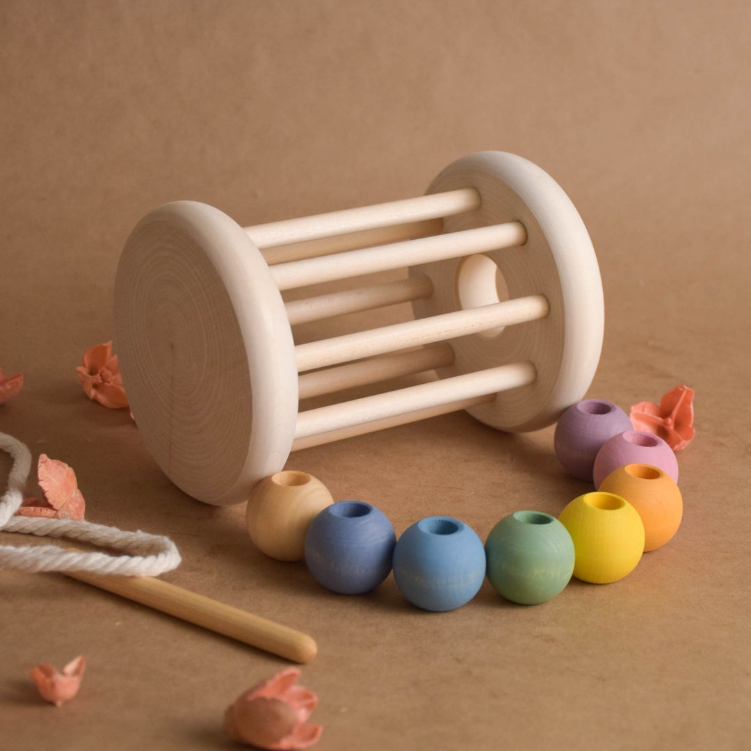 Montessori Ball Cylinder Rolling Toy Wooden Baby Rattle - Etsy
