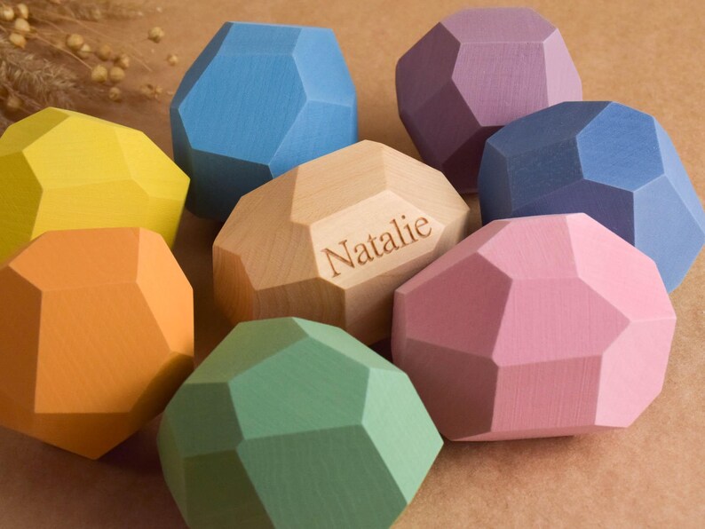 Personalized Wooden Balance Blocks Big Pastel Rainbow Stacking Stones ...