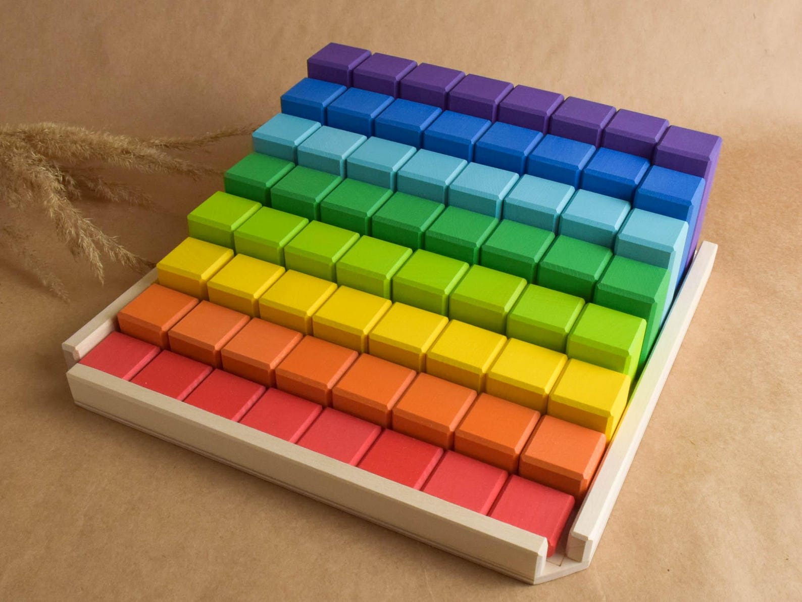 Stepped Counting Blocks Set Colored Wooden Blocks in Storage Tray ...