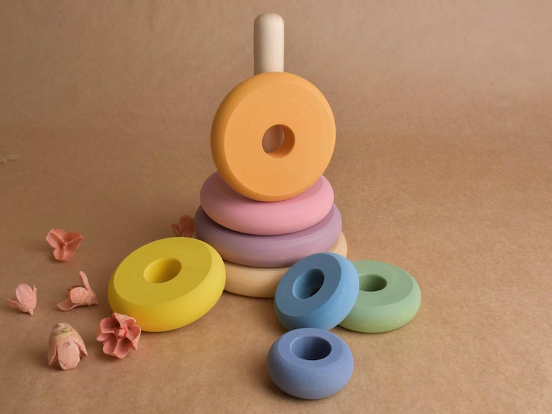Pastel Wooden Stacking Rings Rainbow Stacker Toy Birthday Unique Gift ...