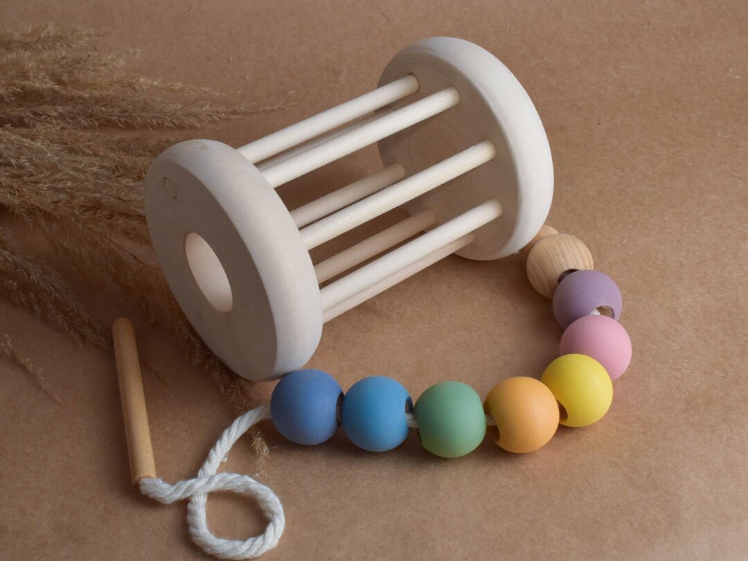 Montessori Ball Cylinder Rolling Toy, Wooden Baby Rattle, Classic ...