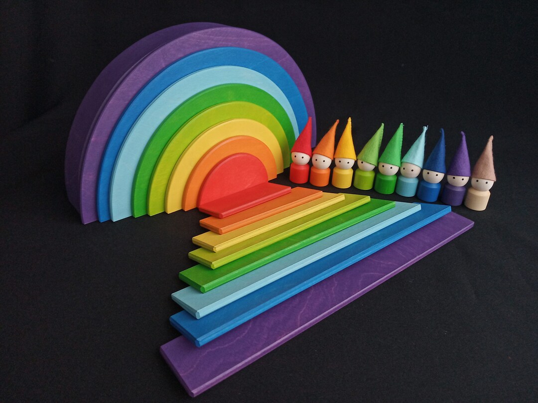 Wooden Rainbow Stacking Toy Set of 34 Pcs. Rainbow - Etsy