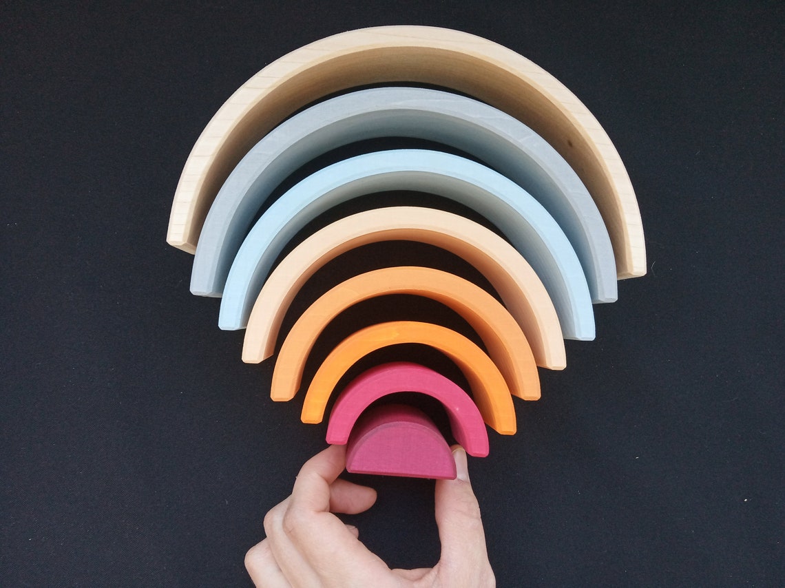 Wooden Neutral Rainbow Stacking Toy Montessori Rainbow | Etsy