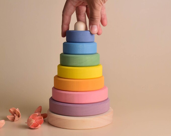 Pastel Wooden Stacking Rings Stacker Toy Montessori Materials ...