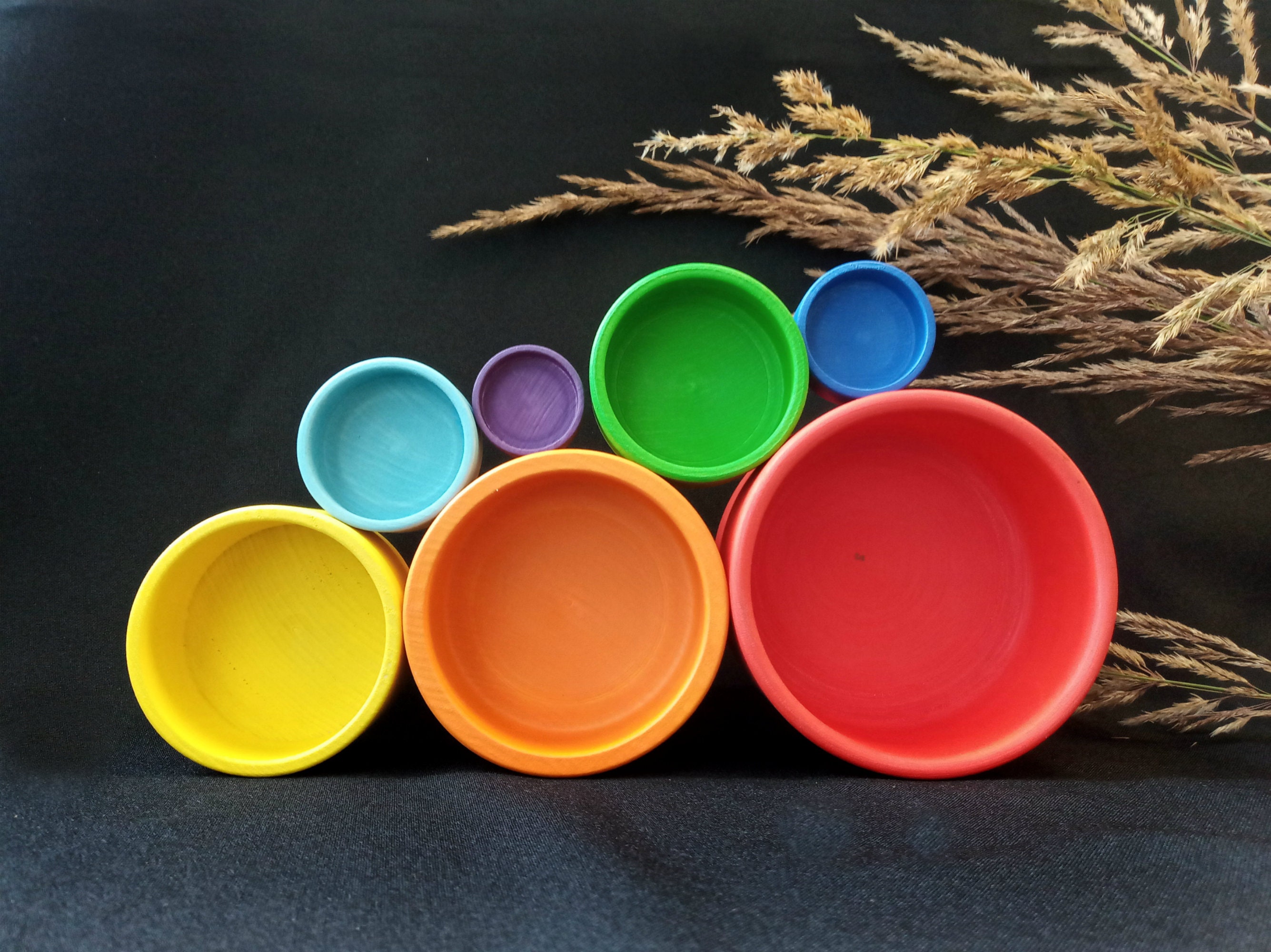 Wooden Nesting Bowls Set Color Sorting Rainbow Rainbow | Etsy