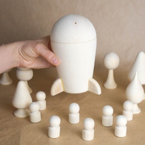 Wooden Rocket Toy & Alien Peg Dolls Set Stacker Toy Space | Etsy