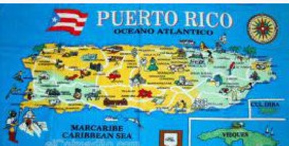 Puerto Rico Map Beach Towel 30X60 - Etsy