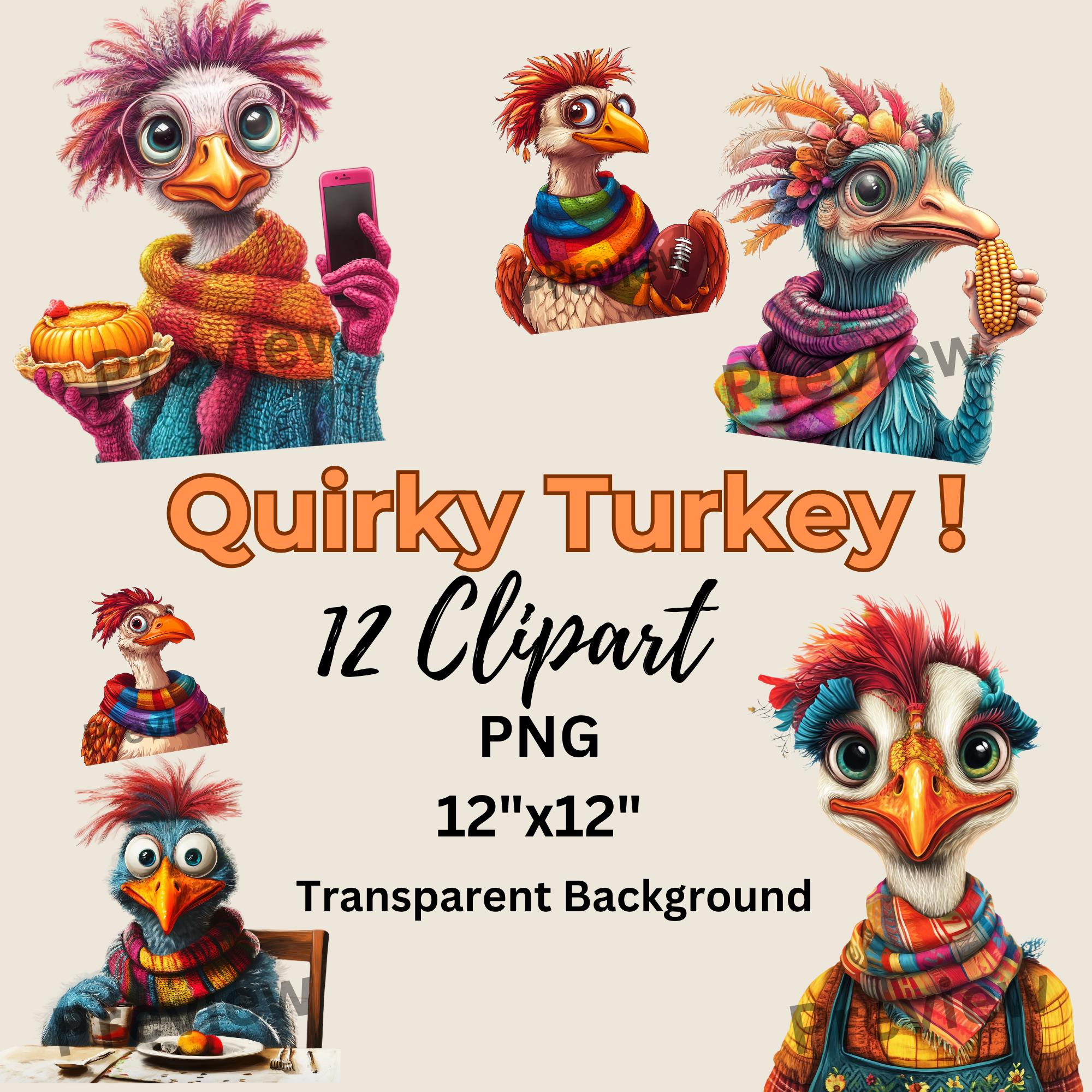 Quirky Turkey Clipart Thanksgiving PNG Transparent Background Cartoon ...