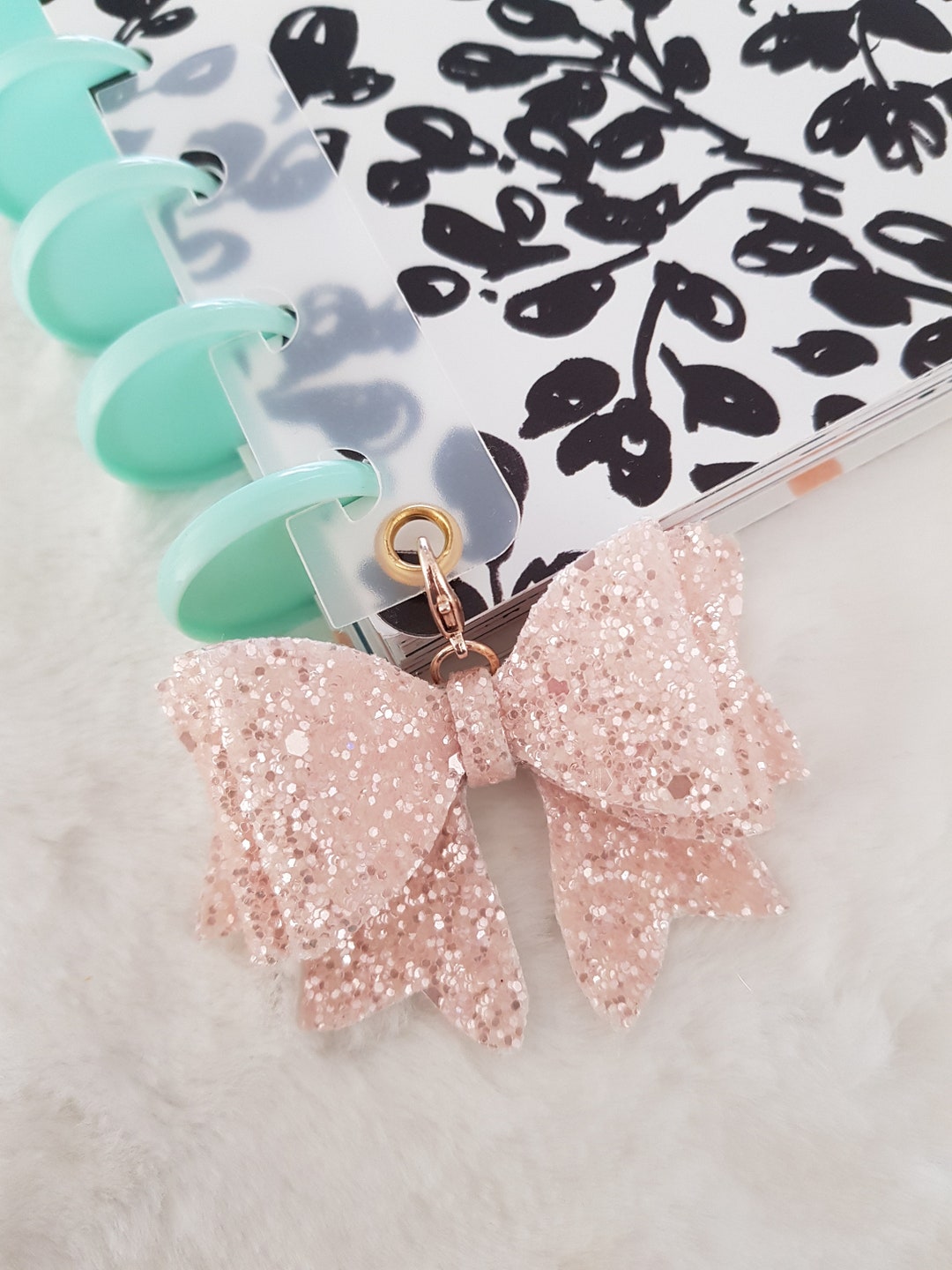 Light Pink Chunky Glitter Bow Planner Charm Bow Planner Clip - Etsy Canada