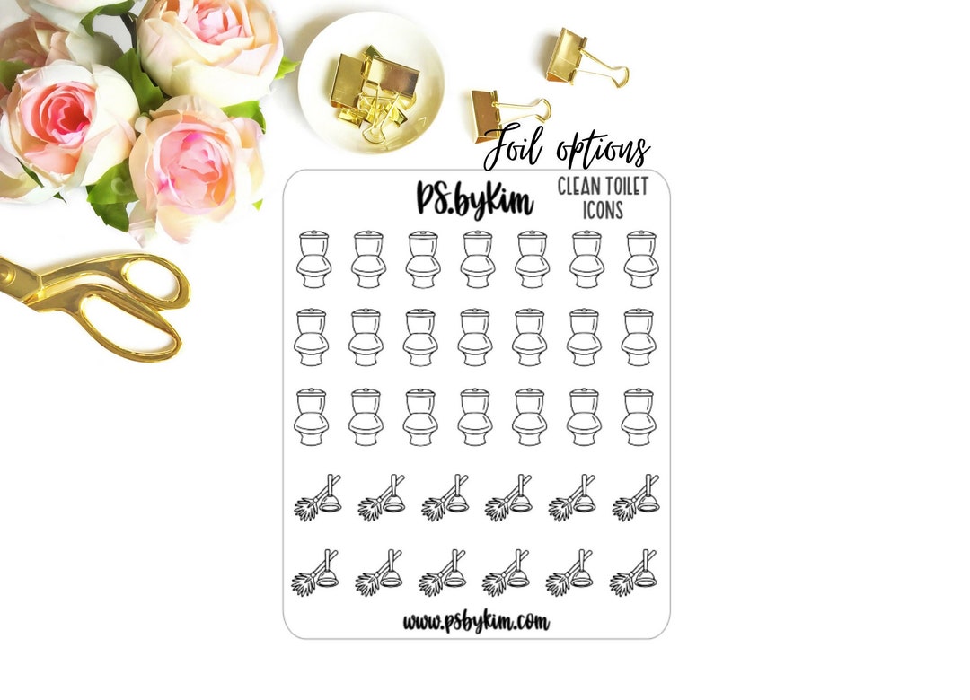 Clean Toilet - Planner Icon Stickers, Foiled Planner Stickers, Foiled ...