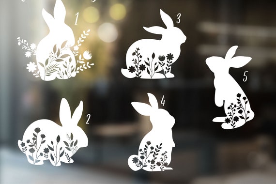 Spring Window Decal Easter Window Decoration Bunny Floral - Etsy