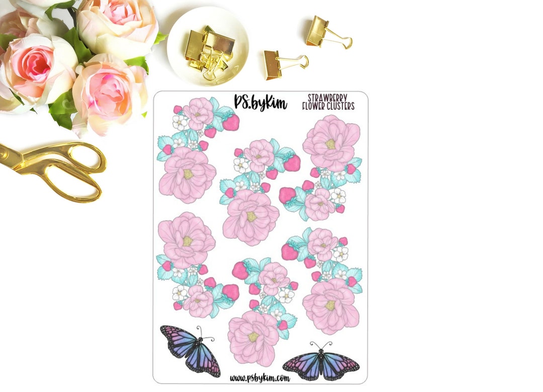 Strawberry Bush Cluster Stickers, Flower Stickers, Summer Stickers ...