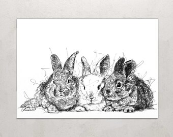 Art & Collectibles Drawing & Illustration Pen & Ink Rabbit in the ...
