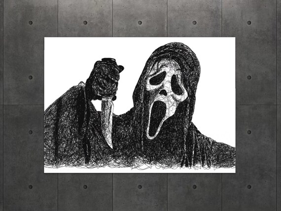 Scream Ghost Face 90s Slasher Movie Black and White Art Print - Etsy UK