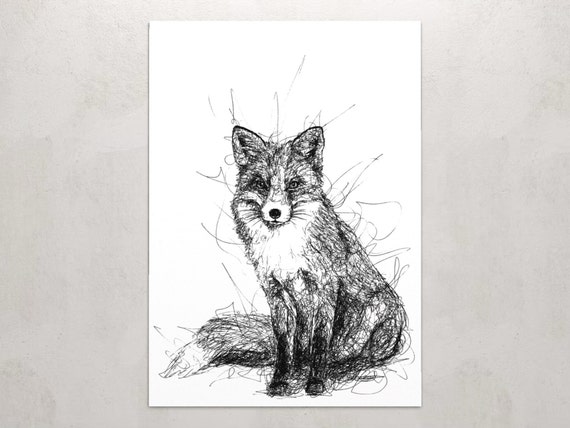 Red Fox A4 Art Print // Animal Scribble Ink Sketch Print // - Etsy