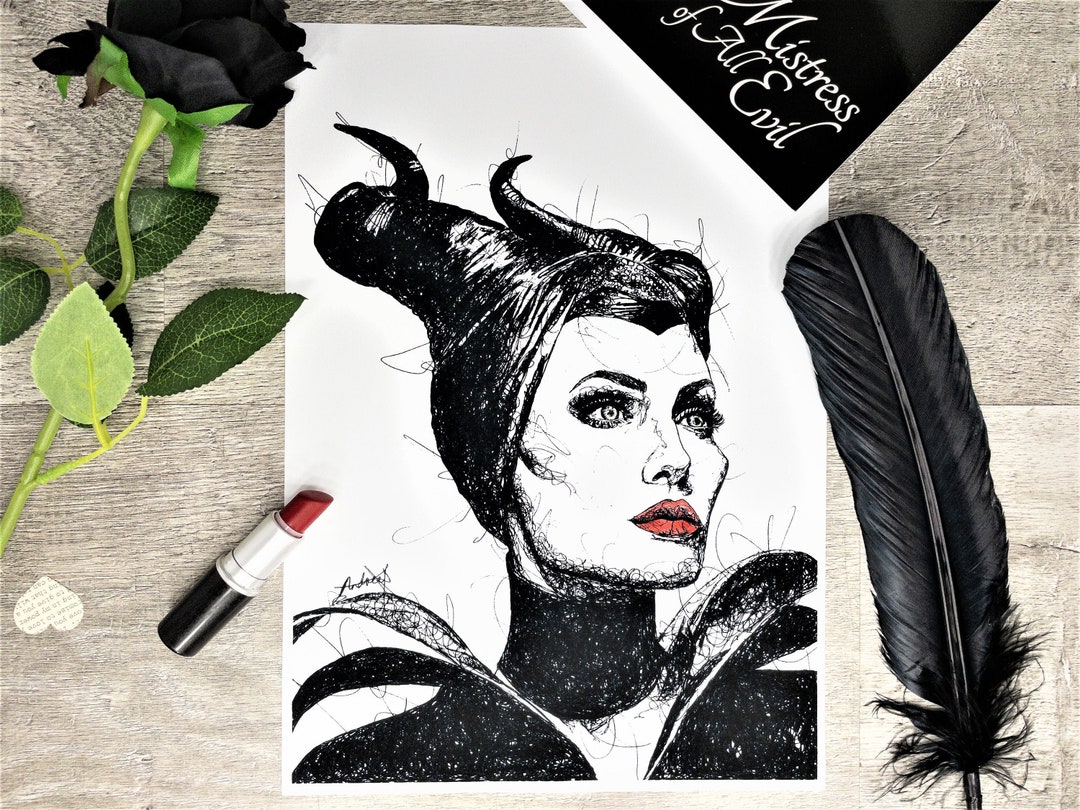 Maleficent 'mistress of Evil' Scribble Watercolour Art Print A4 ...