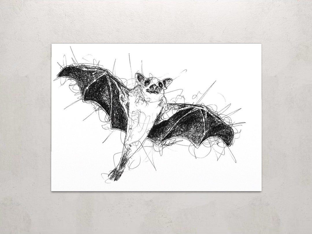 Bat A4 Art Print // Animal Scribble Ink Sketch Print // Gothic - Etsy