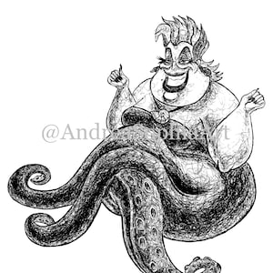 Ursula the Sea Witch Black and White Art Print A4 / the Little Mermaid ...