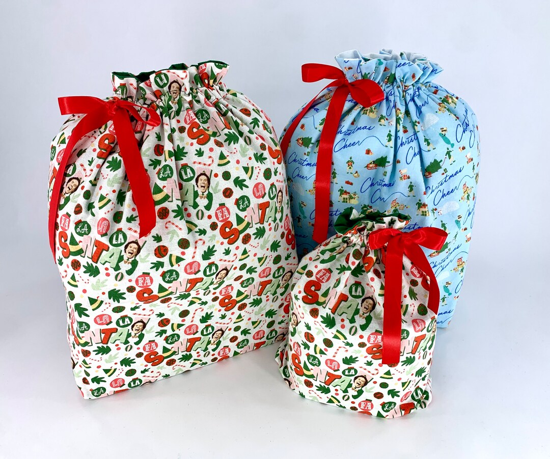 Elf Fabric Gift Bags, Buddy the Elf Print, Medium, Small, Christmas ...