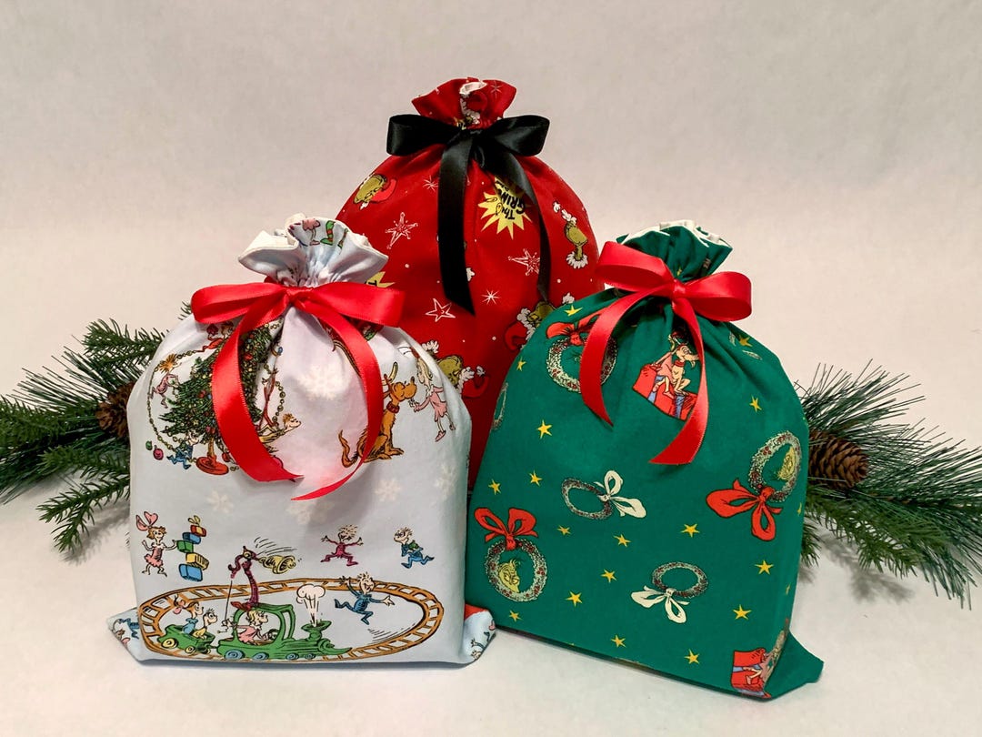 Grinch Fabric Gift Bag, Small Size, Dr. Seuss How the Grinch Stole ...