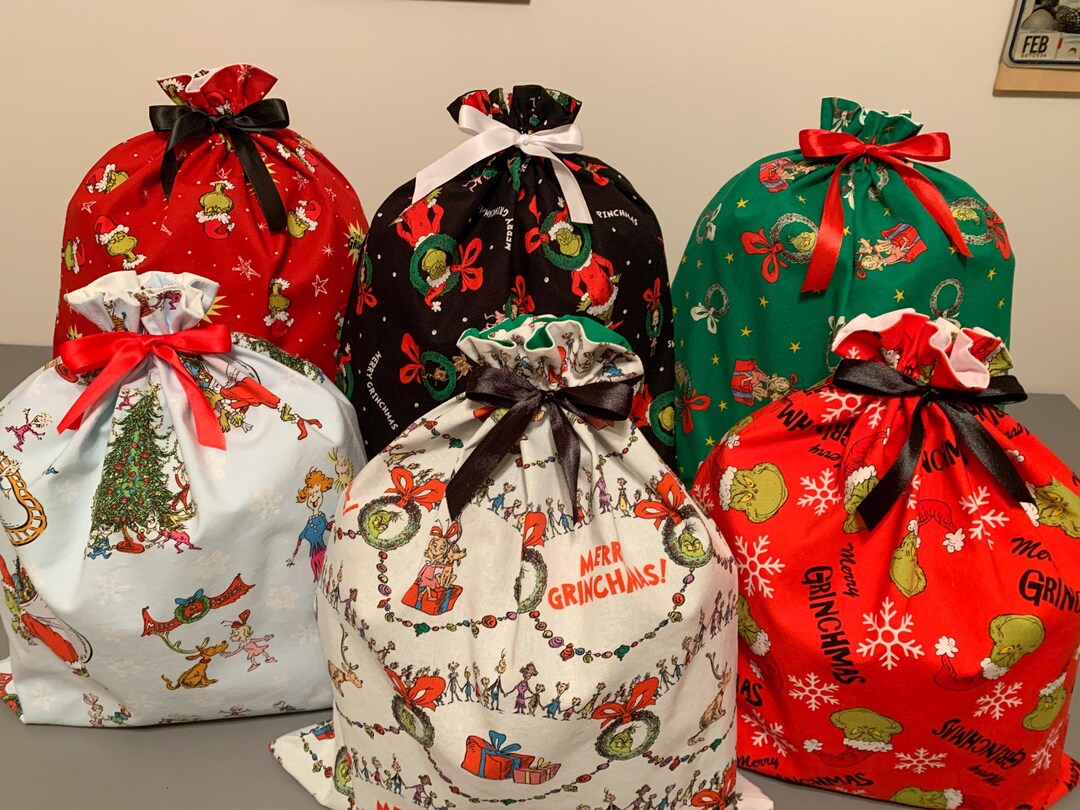 Grinch Fabric Gift Bag, Medium Size, Dr. Seuss How the Grinch Stole ...