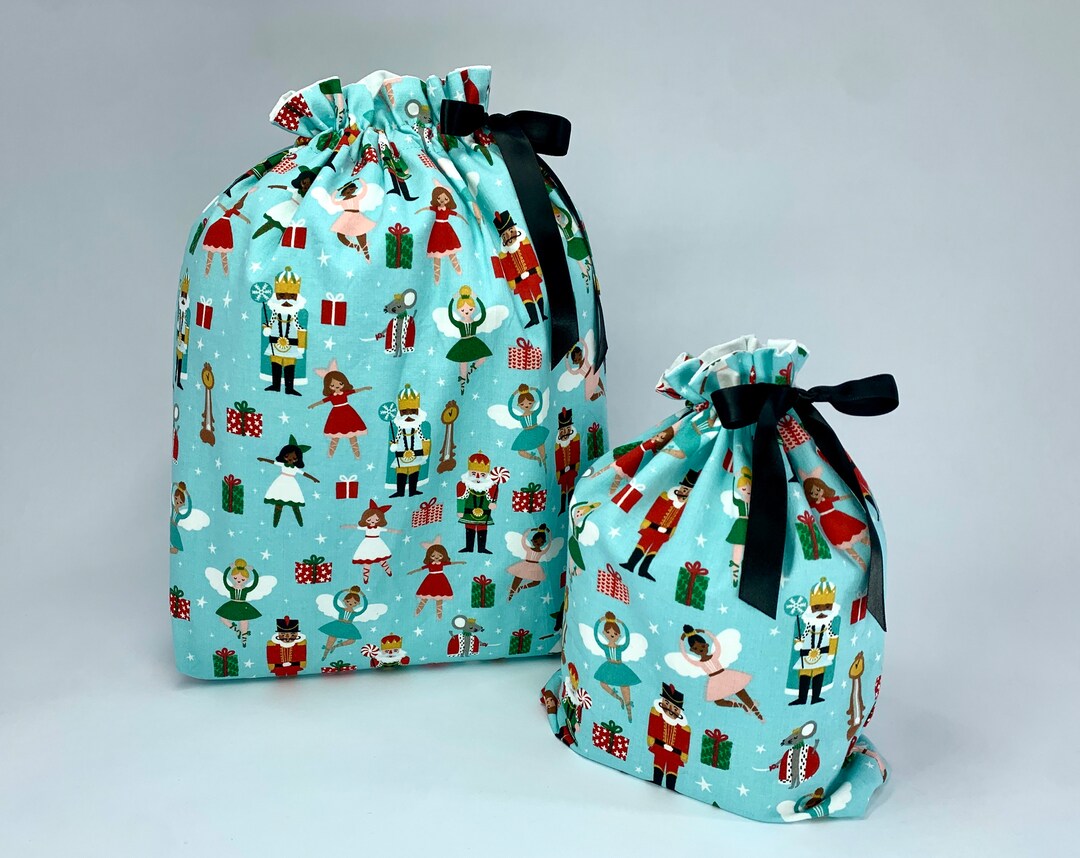 Nutcracker Fabric Gift Bags, Nutcracker Print, Medium, Small, Christmas ...