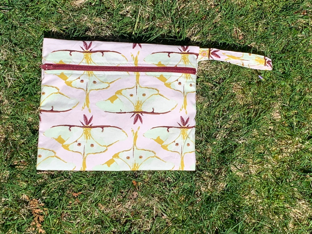 Pink Moth Print Wet Bag, PUL Lined Cloth Diaper Bag - Etsy