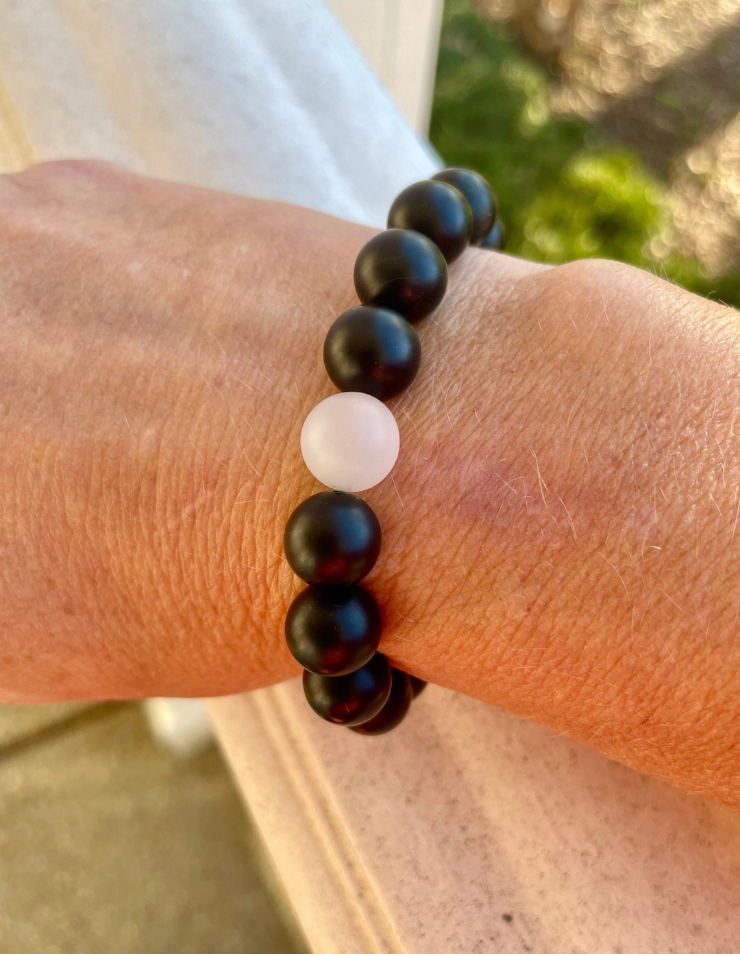Matte Black & White Onyx Bracelet - Etsy