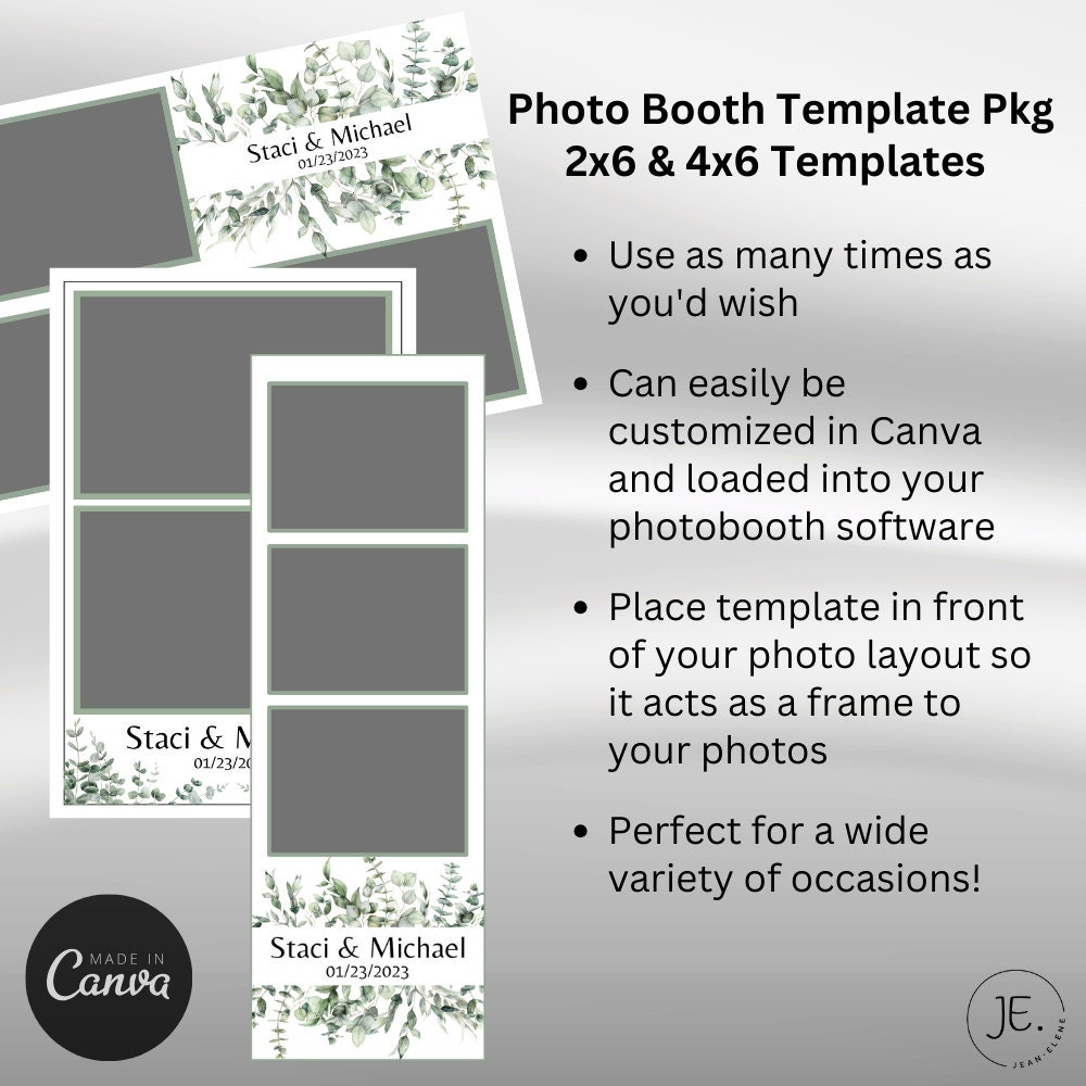Wedding Eucalyptus Photo Booth Template Package, 2x6 and 4x6 Templates ...