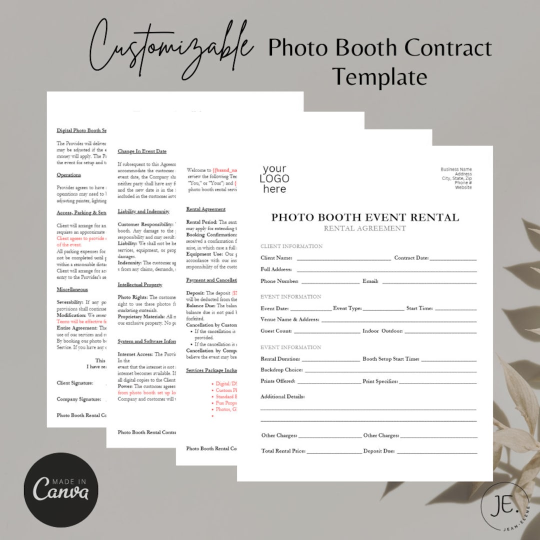 Editable Photo Booth Contract Template | Customizable Rental Agreement ...