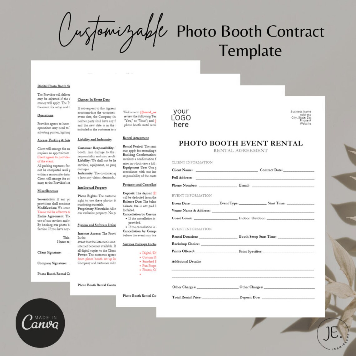 Editable Photo Booth Contract Template | Customizable Rental Agreement ...