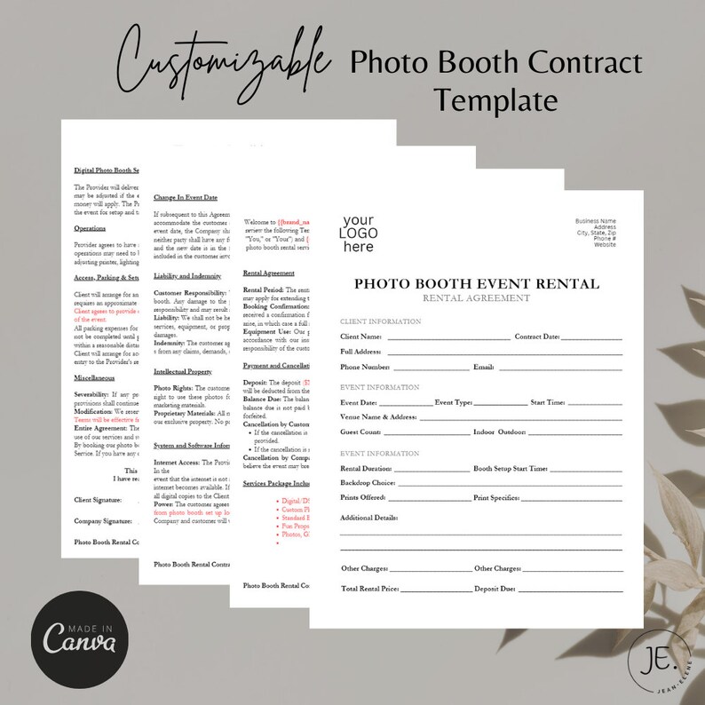 Editable Photo Booth Contract Template | Customizable Rental Agreement ...