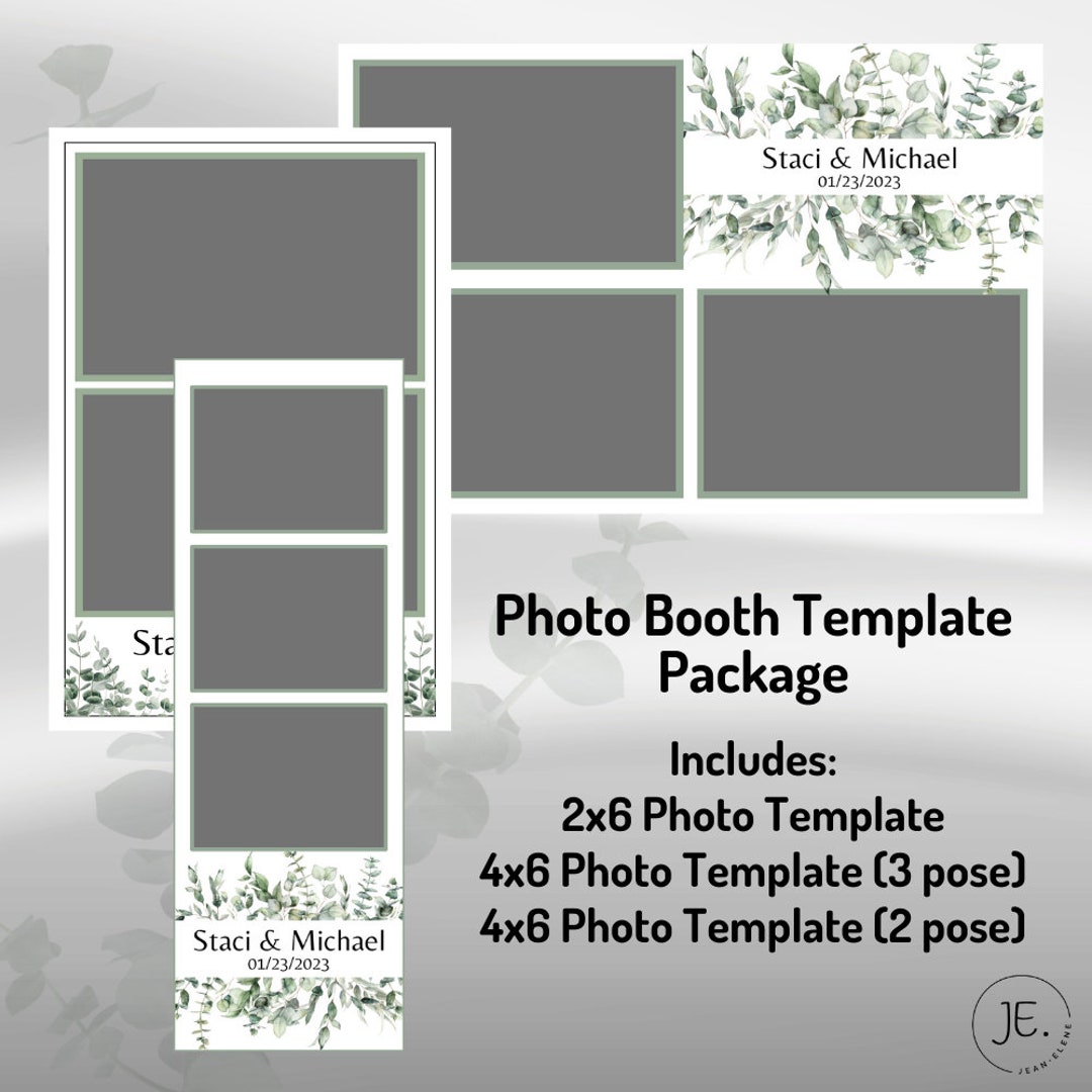 Wedding Eucalyptus Photo Booth Template Package, 2x6 and 4x6 Templates ...