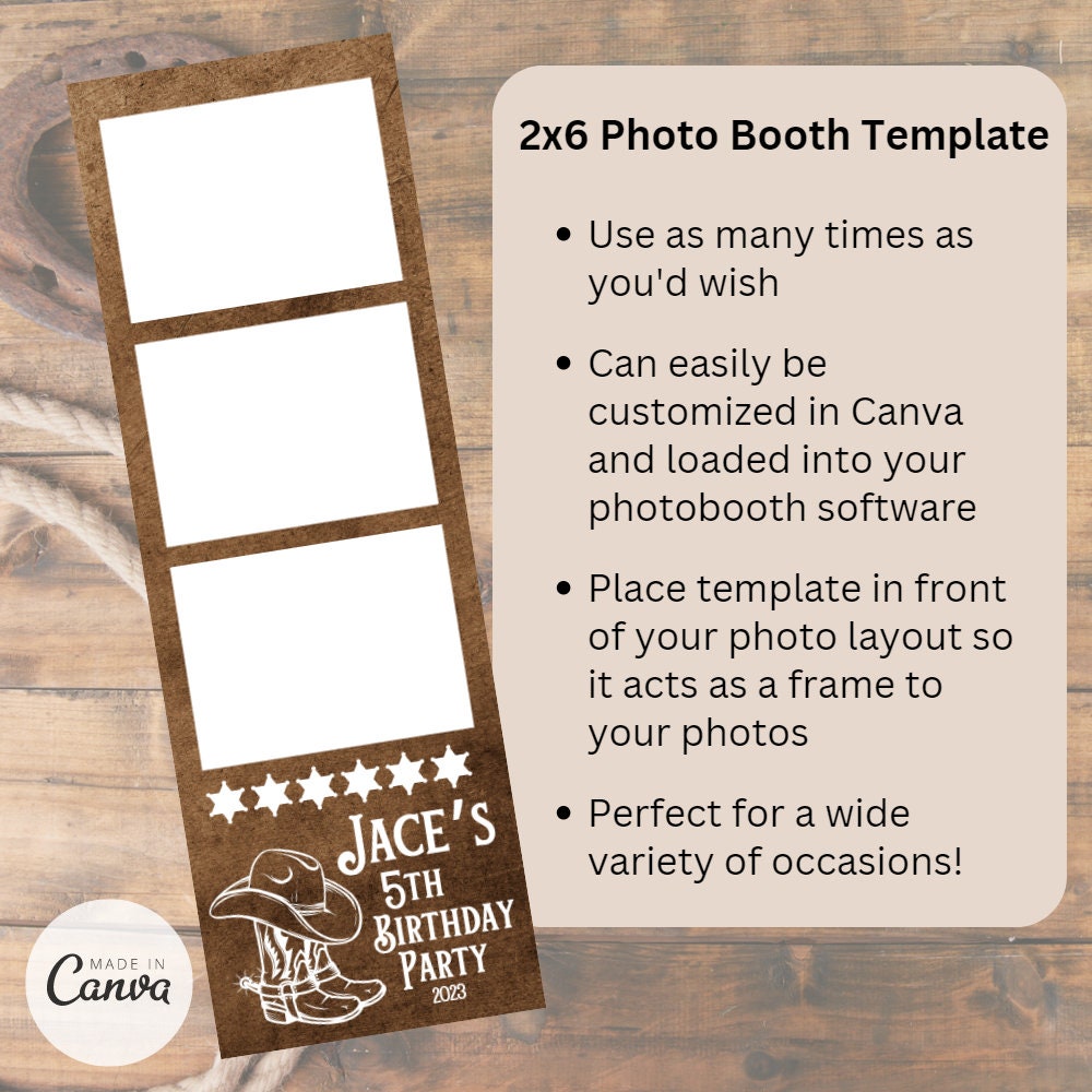 Rustic Western Cowboy 2x6 Photo Booth Template Photo Strip, 3 Poses ...