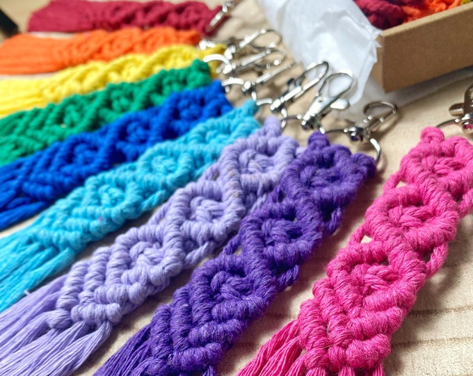9 Pack of DIY Macrame Diamond Keychains Rainbow Colours - Etsy UK