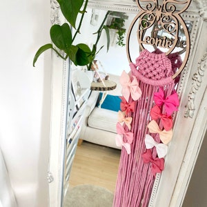 Personalised Name Bow Holder Wood Sign With Macrame - Holds Lots of ...