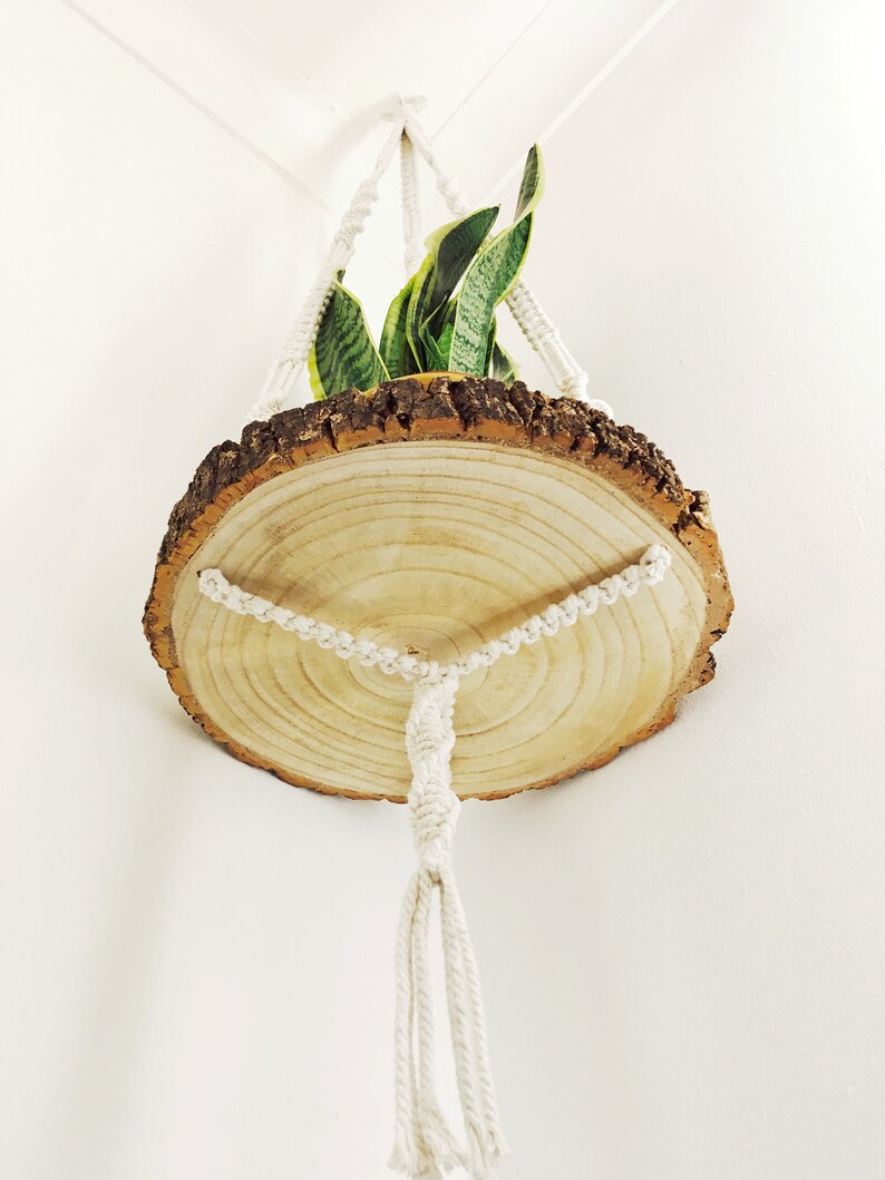 Large Rustic Round Wood Shelf Macrame Hanging Log Slice - Etsy